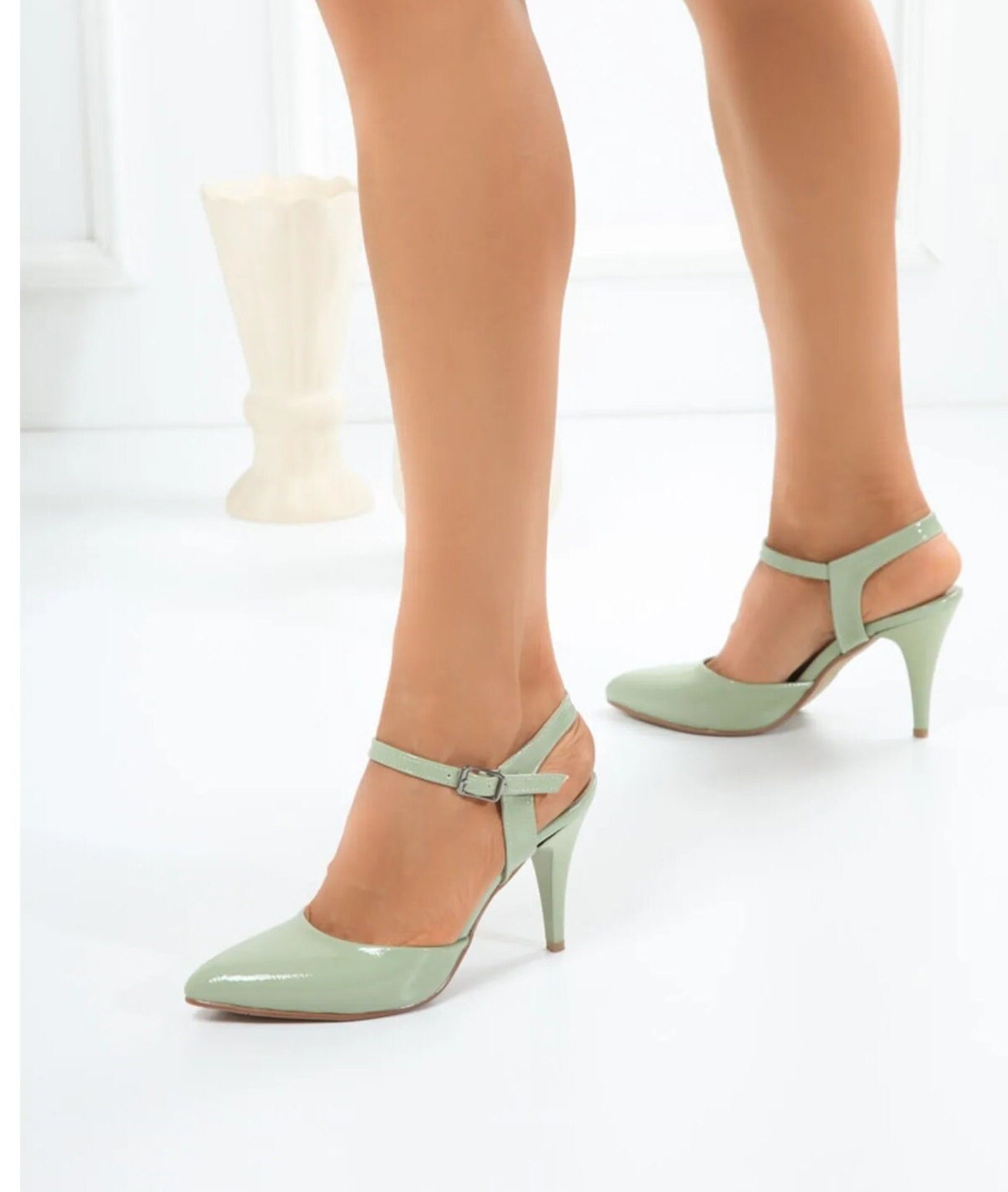 Mint Women Shoe,mint Heeled Shoe,ankle Strap,patent Leather Women Shoe ...