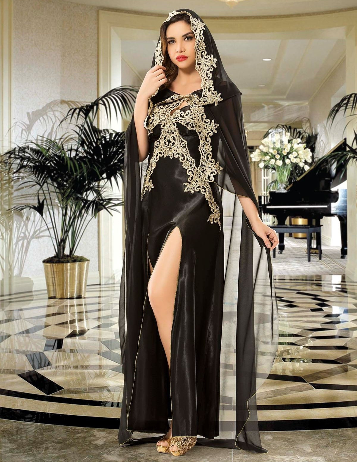 Black Nightgown and Robe Set,sultan Series Nightgown Set,tulle Bridal ...