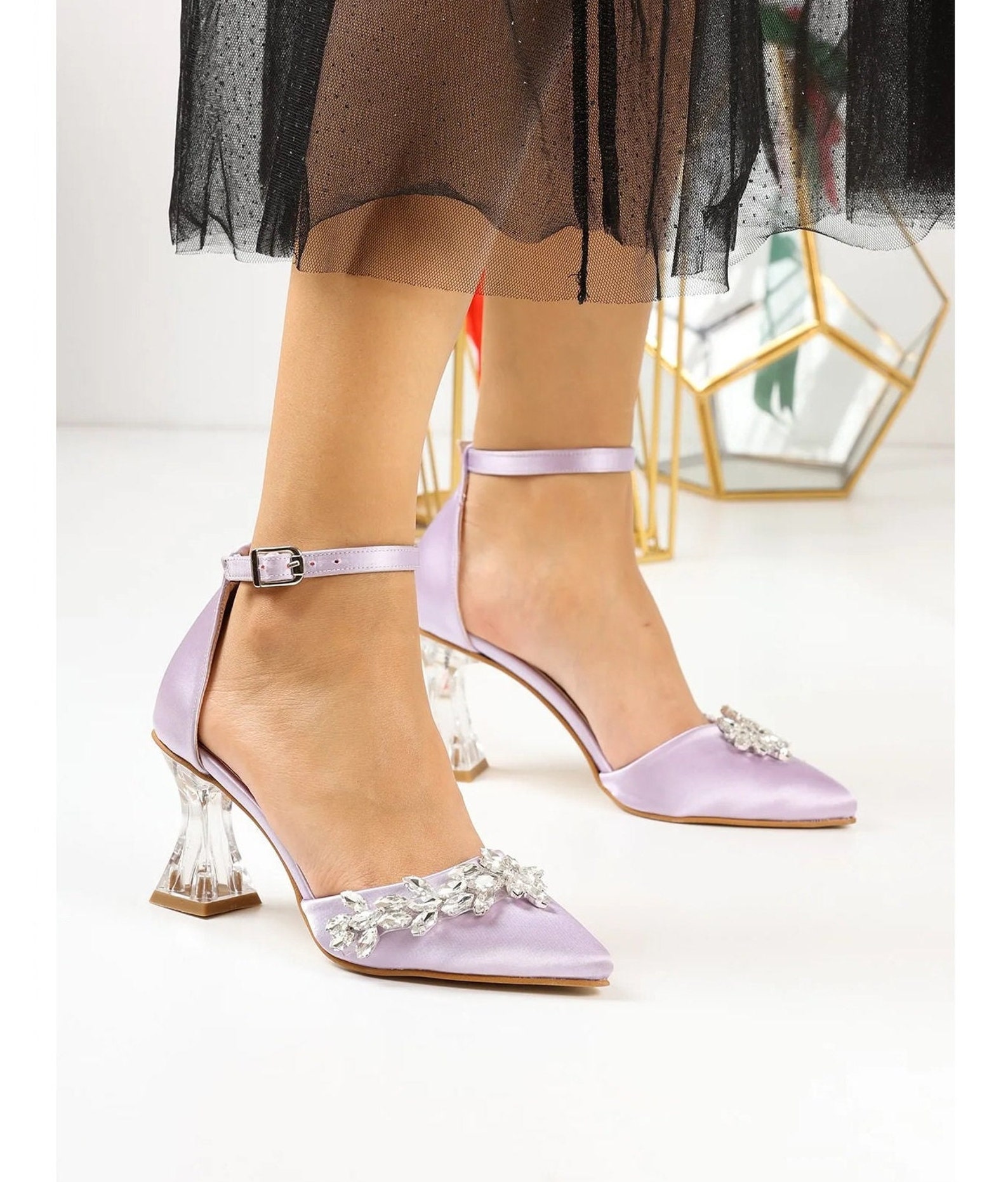 Lilac Satin Women Shoe,bridal Shoe,wedding Shoe,stone Detail ...