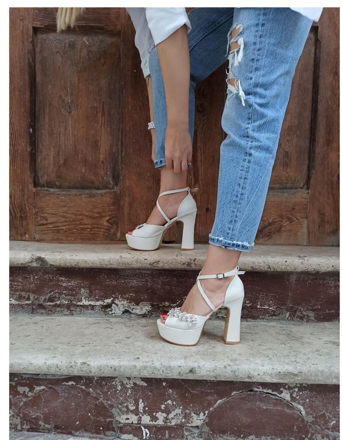 Pearl Bride Platform Shoe,wedding Shoe,satin Pearl Stone Detail Shoe ...