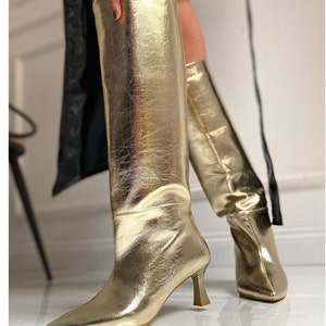 Women Gold Mirror Boot,long Boot,wedding Boot,wedding Bootie,christmas ...