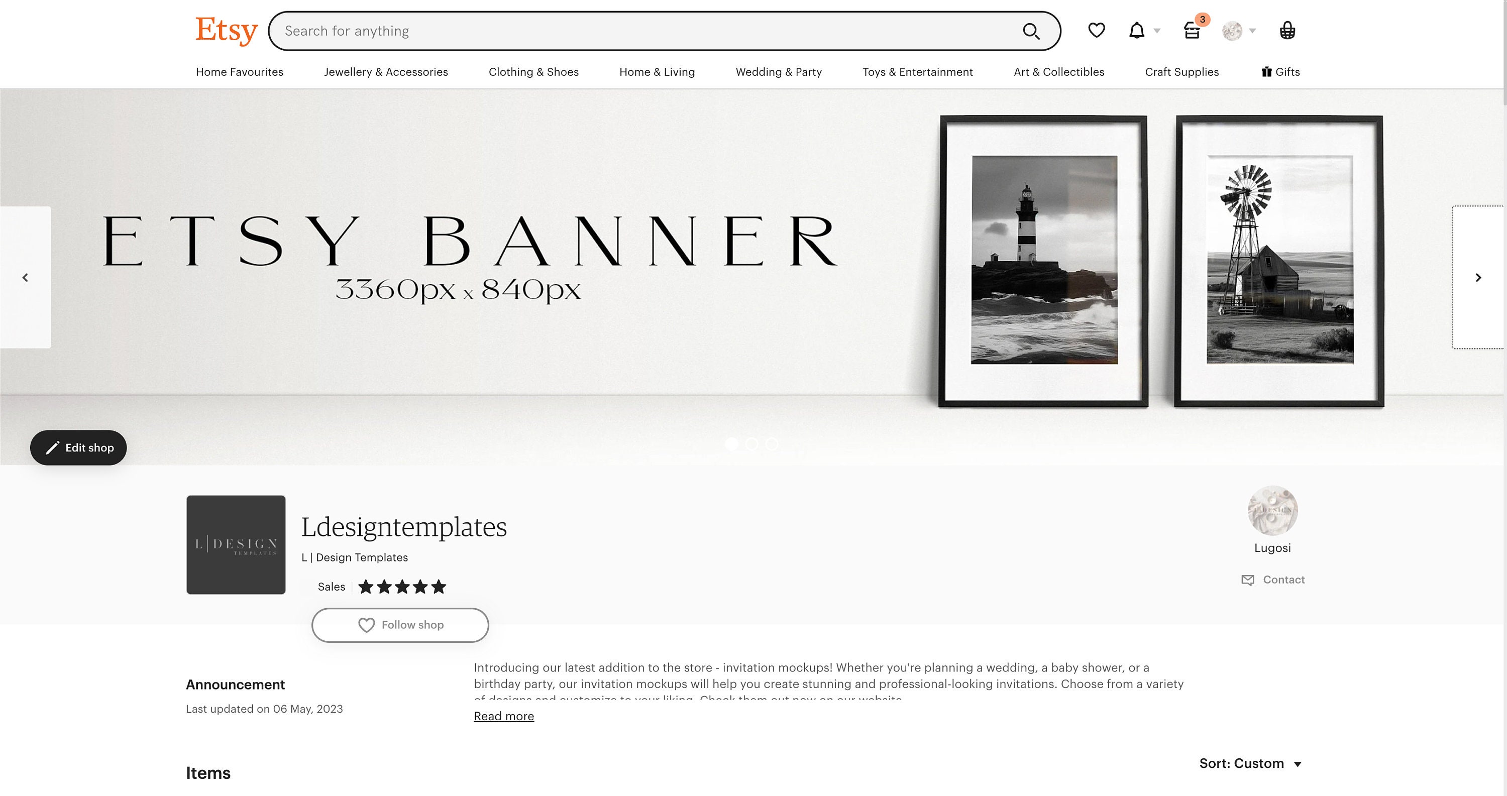 Etsy Shop Banner Mockup, Minimalist Cover Image Banner Display, Etsy ...