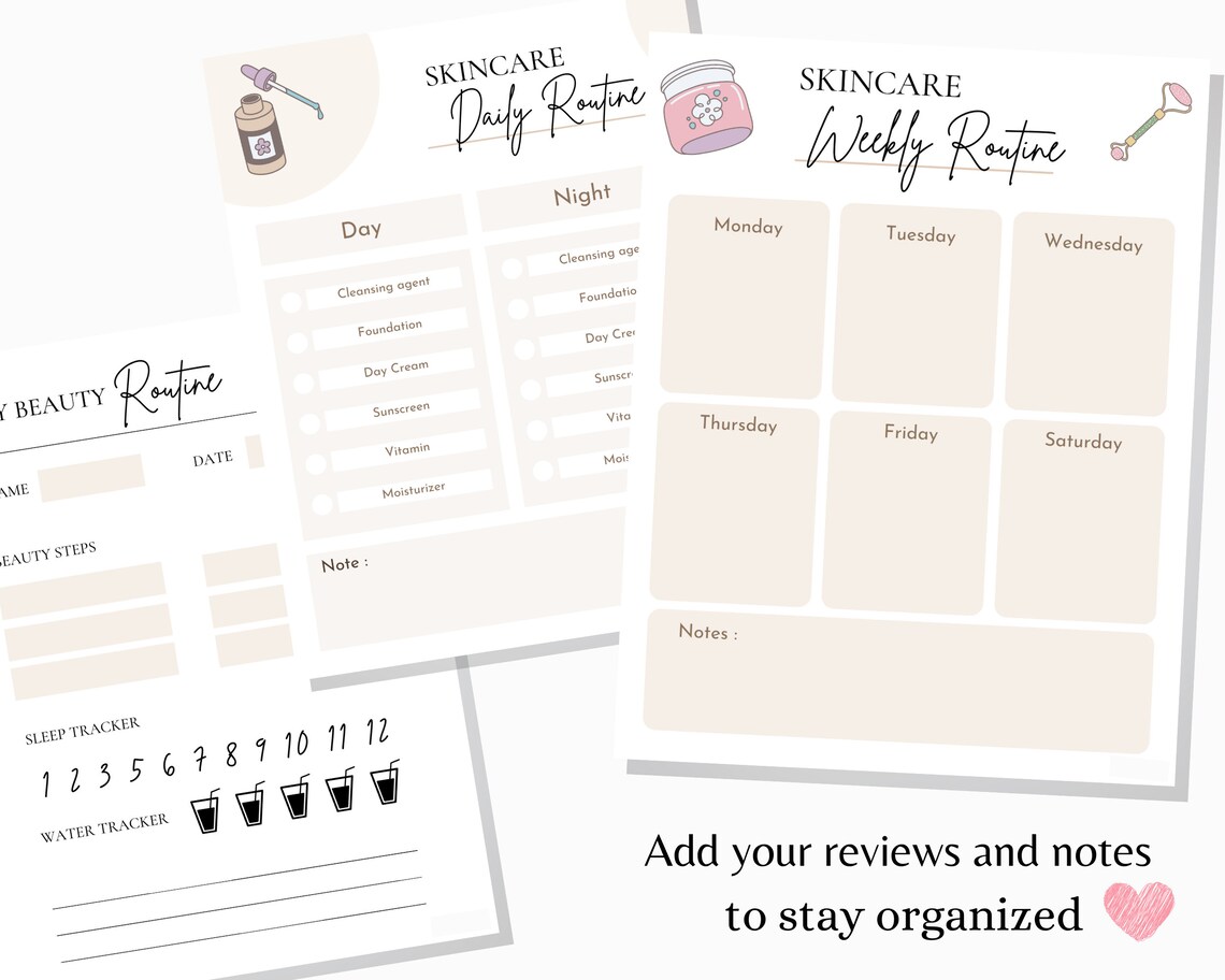 Printable Skincare Diary, Beauty Planner, Daily Skincare Journal, Printable Beauty Regime ...