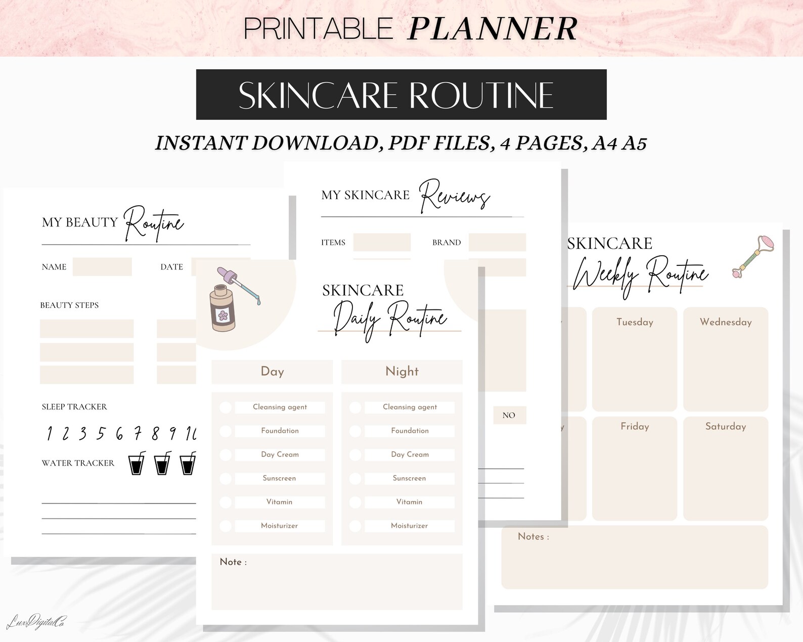 Printable Skincare Diary, Beauty Planner, Daily Skincare Journal, Printable Beauty Regime ...