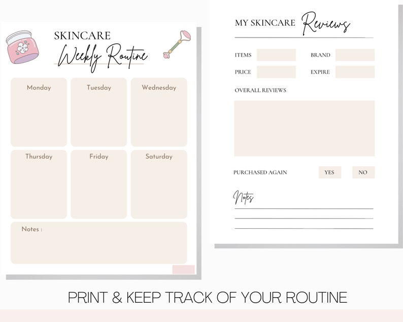 Printable Skincare Diary, Beauty Planner, Daily Skincare Journal ...
