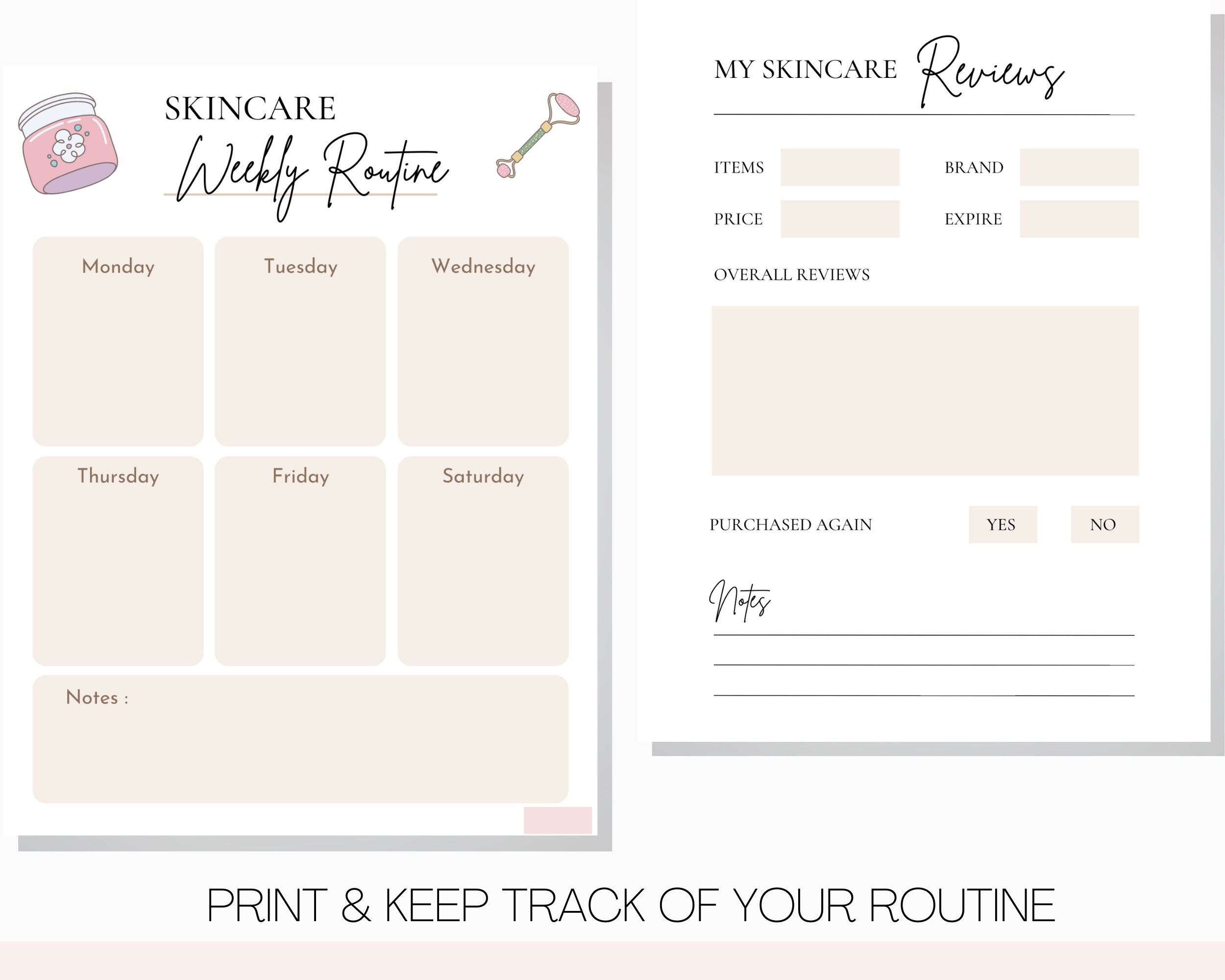 Printable Skincare Diary, Beauty Planner, Daily Skincare Journal, Printable Beauty Regime ...