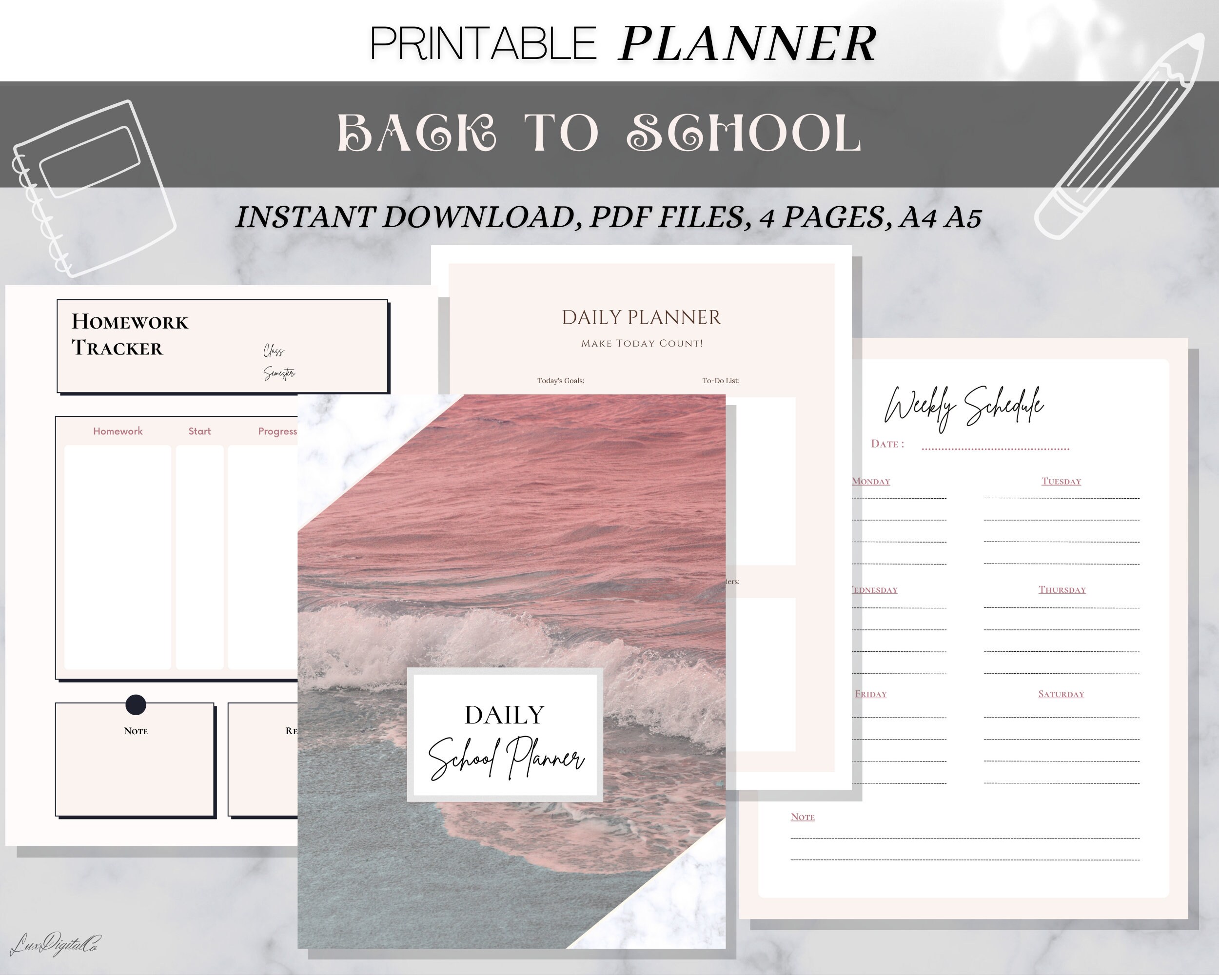 BACK TO SCHOOL Printable Planner, Weekly School Schedule Printable ...