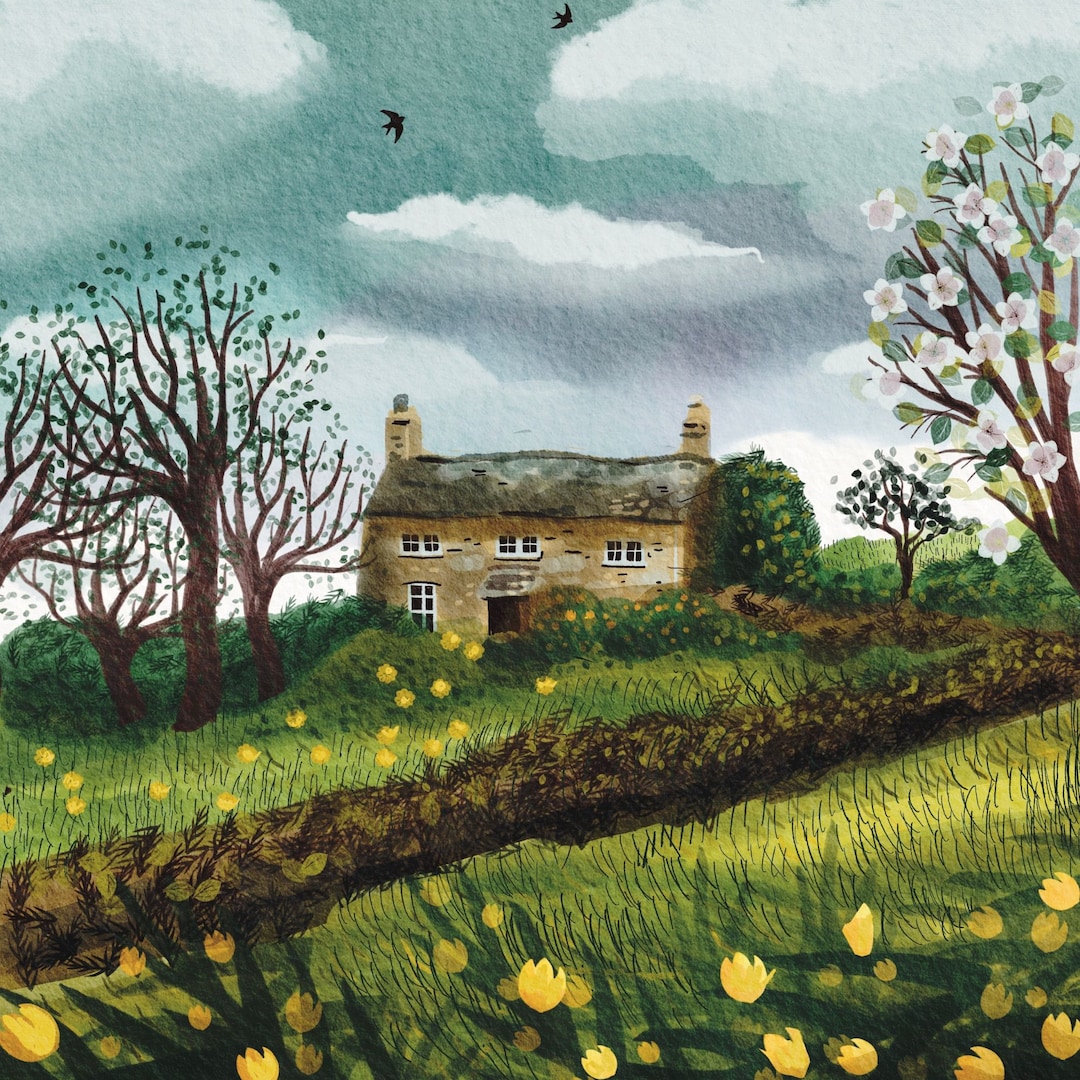 Cosy Art Print of a Traditional Cornish Country Cottage in the - Etsy