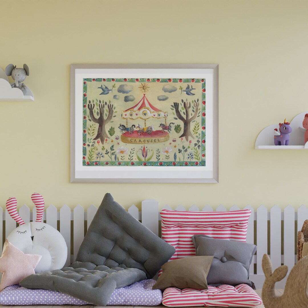 Carousel Nursery Print, Carousel Art Print, A4 Size, Carousel Horse Art ...