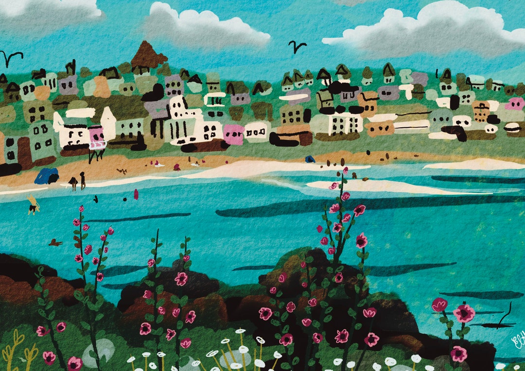 St Ives Print, Cornwall Wall Art, Whimsical Seaside Artwork, Seascape ...