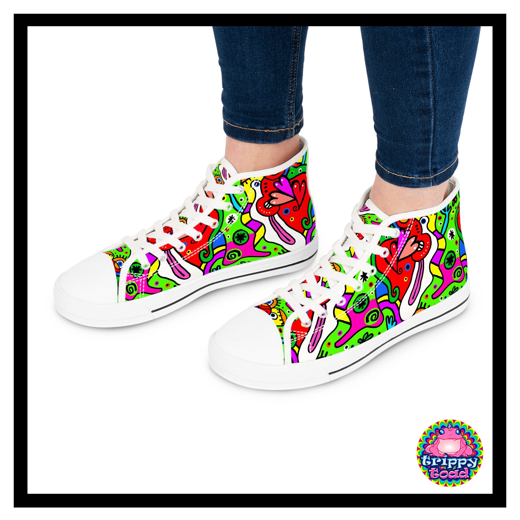 TRIPPY TOAD Shoes No.7 High Top Custom Canvas Sneakers Colorful Neon ...