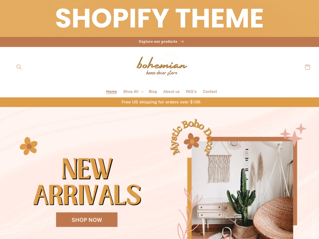 Bohemian Shopify Theme Template Boutique Shopify Template Feminine Boho Website Design Web Site ...