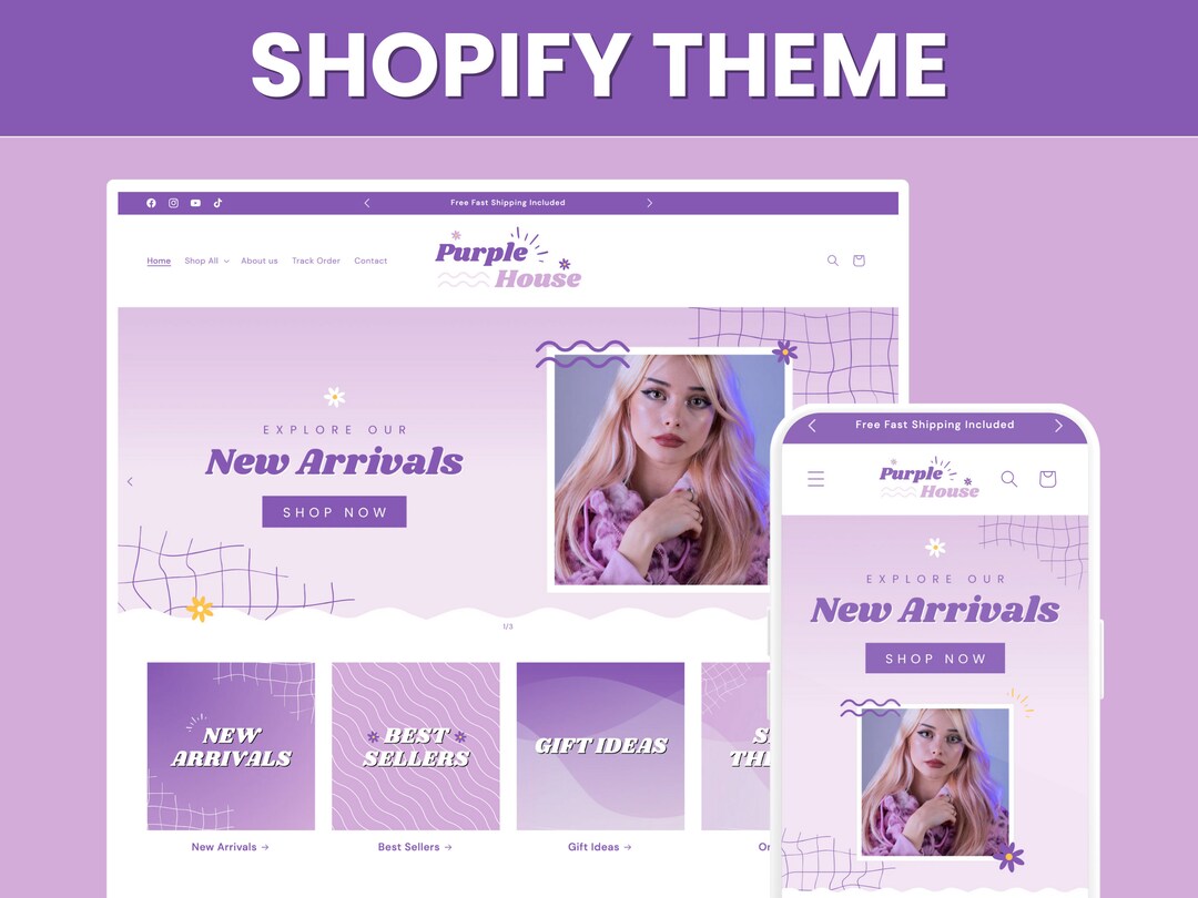 Purple Shopify Theme Template Boutique Shopify Template Feminine Pink ...