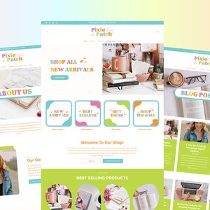 Pixie Patch Shopify Theme Template Cute Shopify Template Pastel Colorful Website Website Design ...