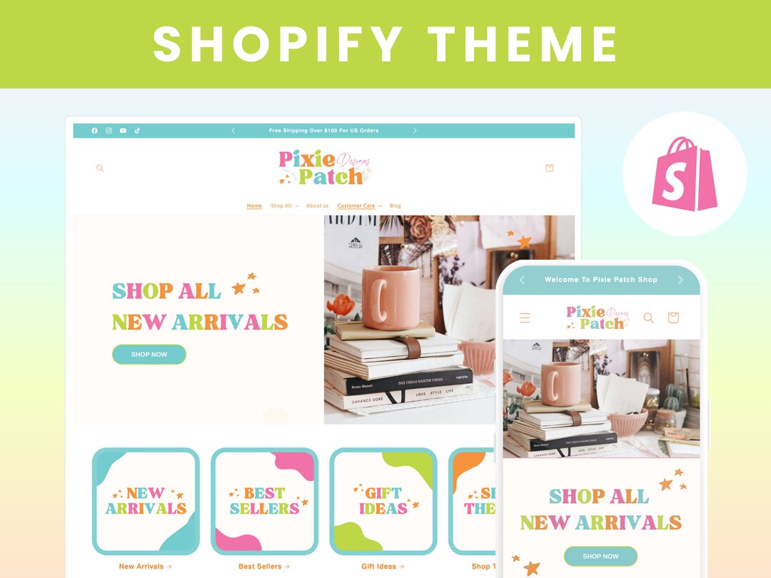 Pixie Patch Shopify Theme Template - Cute Shopify Template - Pastel Colorful Website - Website ...