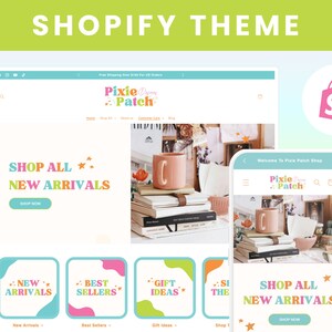 Pixie Patch Shopify Theme Template Cute Shopify Template Pastel Colorful Website Website Design ...