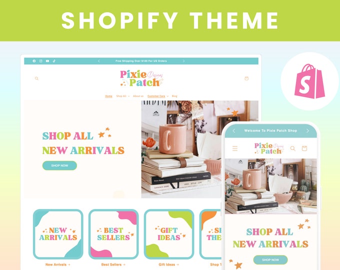 Pixie Patch Shopify Theme Template - Cute Shopify Template - Pastel Colorful Website - Website ...
