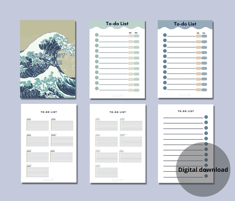 Checklist Tracker/to-do List Great Wave Theme 10 Pages - Etsy
