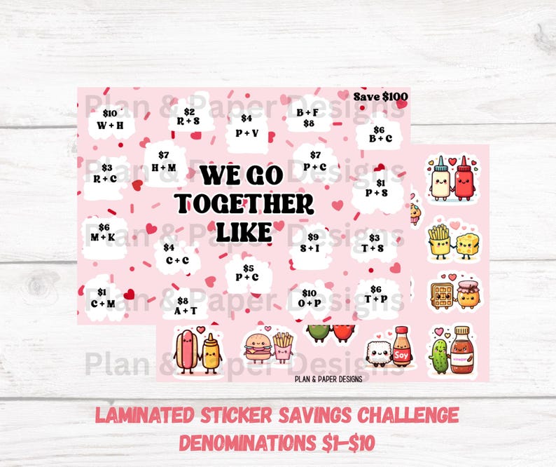 We Go Together Sticker Savings Challenge 5x7, Cash Stuffing, Saving ...