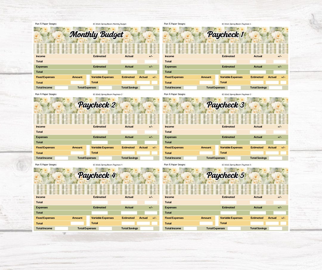 EC 8.5x11 Monthly Budget & Paycheck Budget "spring Bloom" Erin Condren ...