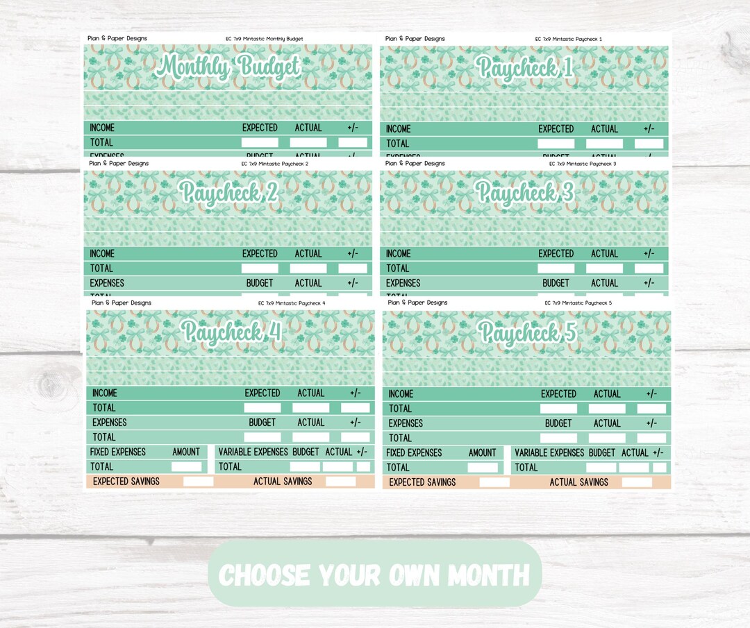 EC 7x9 Monthly Budget and Paycheck Budget "mintastic" Erin Condren ...
