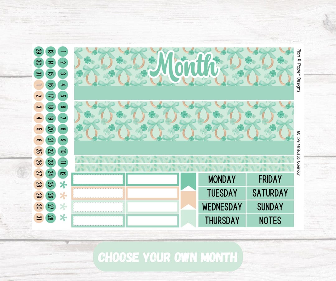 EC 7x9 Calendar "mintastic" Erin Condren Monthly Planner Stickers Kit ...