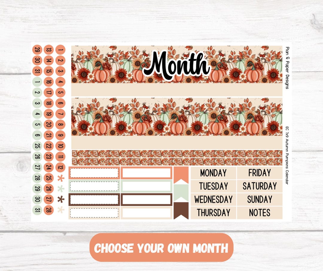 EC 7x9 Calendar "autumn Pumpkins" Create Your Own Month Erin Condren ...