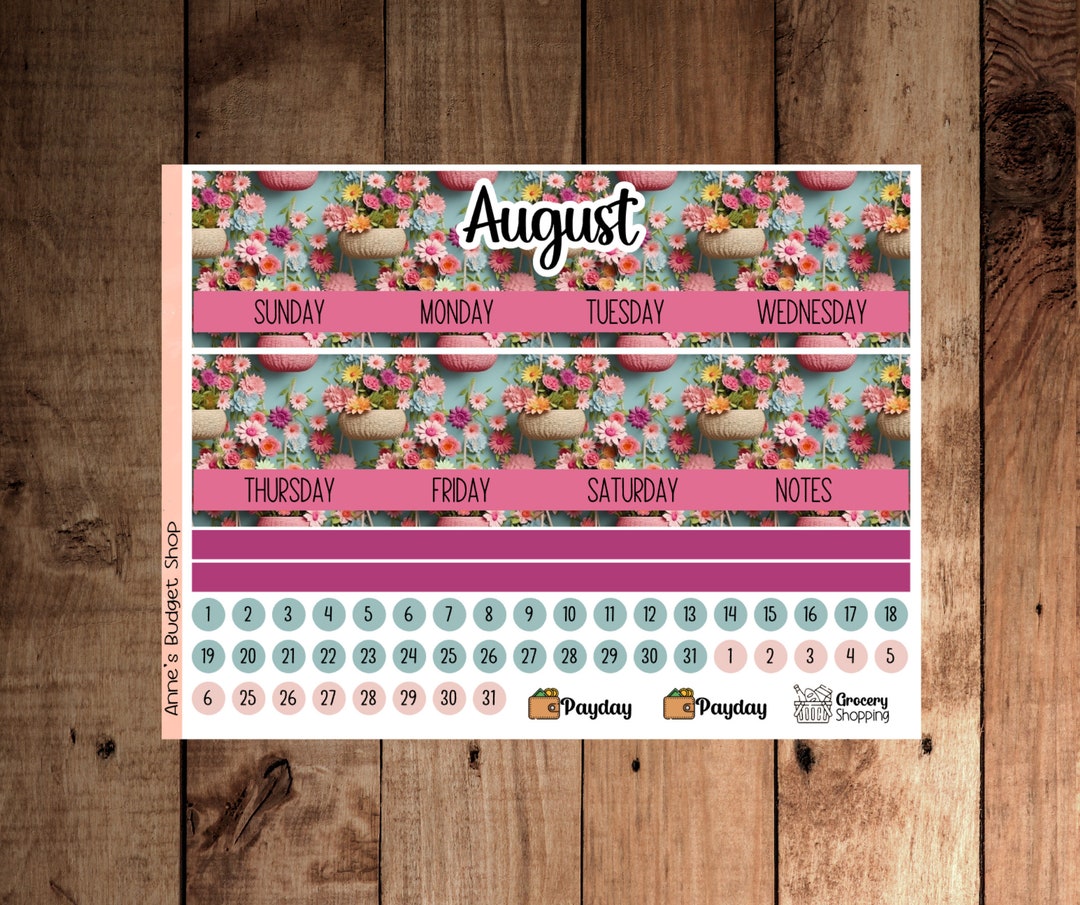 7x9 BK18 August Calendar Sticker Kit, Erin Condren Monthly Planner ...