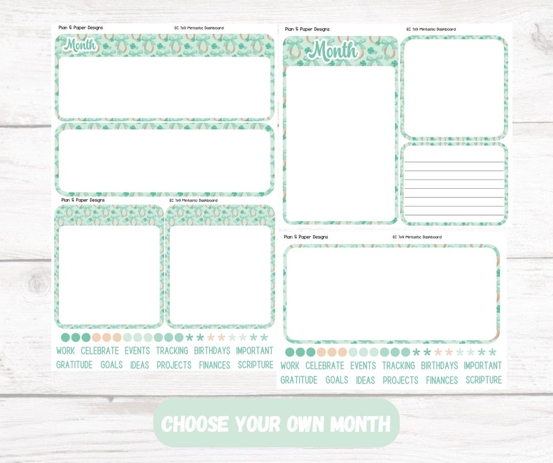 EC 7x9 Dashboards "mintastic" Erin Condren Monthly Planner Stickers Kit ...