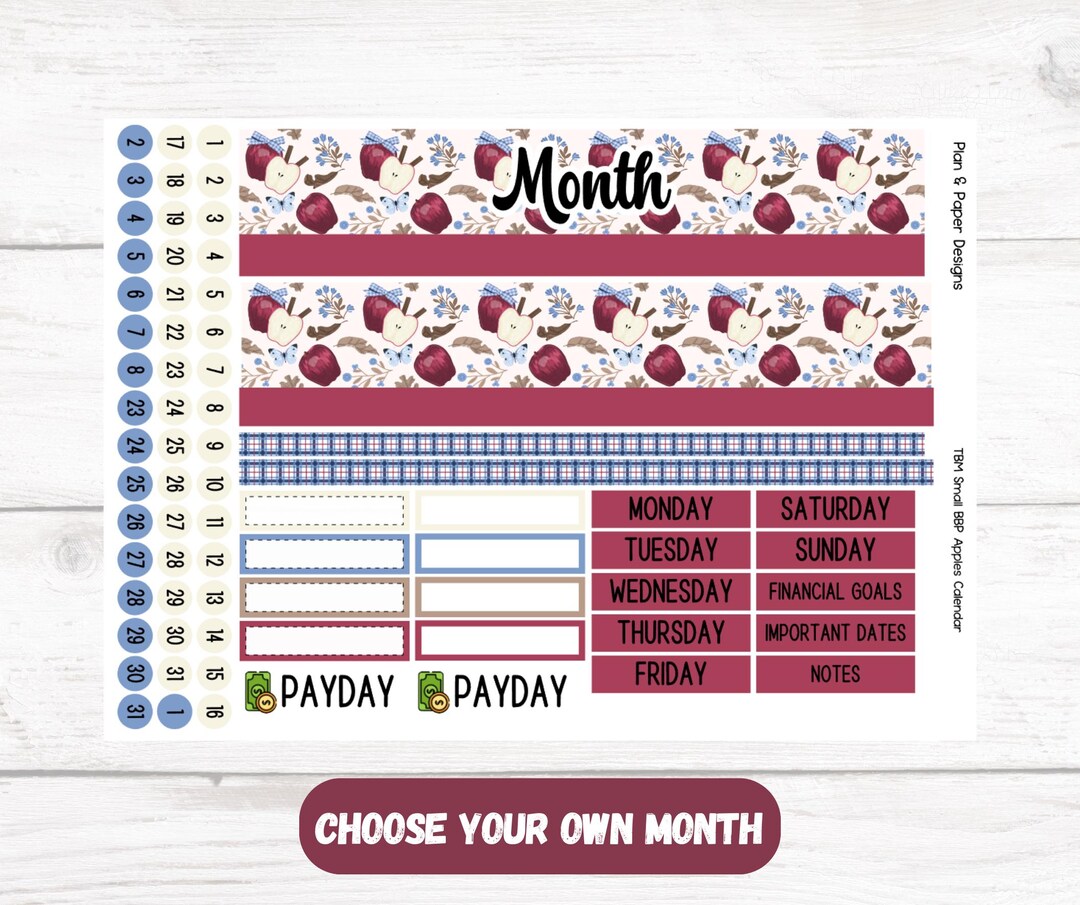TBM Budget by Paycheck Small Calendar "apples" the Budget Mom, Monthly ...
