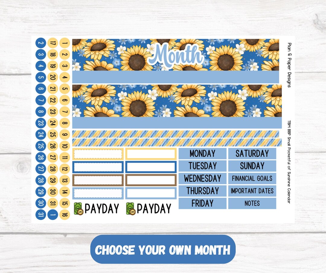 TBM Budget by Paycheck Small Calendar "pocketful of Sunshine" the ...