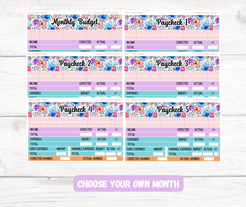 EC 7x9 Monthly Budget & Paycheck Budget spring Flowers Erin Condren ...