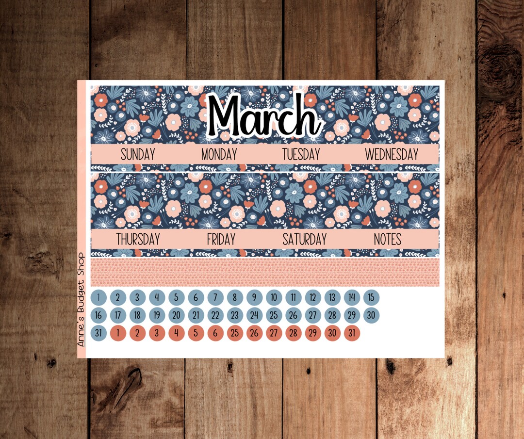 7x9 BK06 March Calendar Sticker Kit, Erin Condren Monthly Planner ...