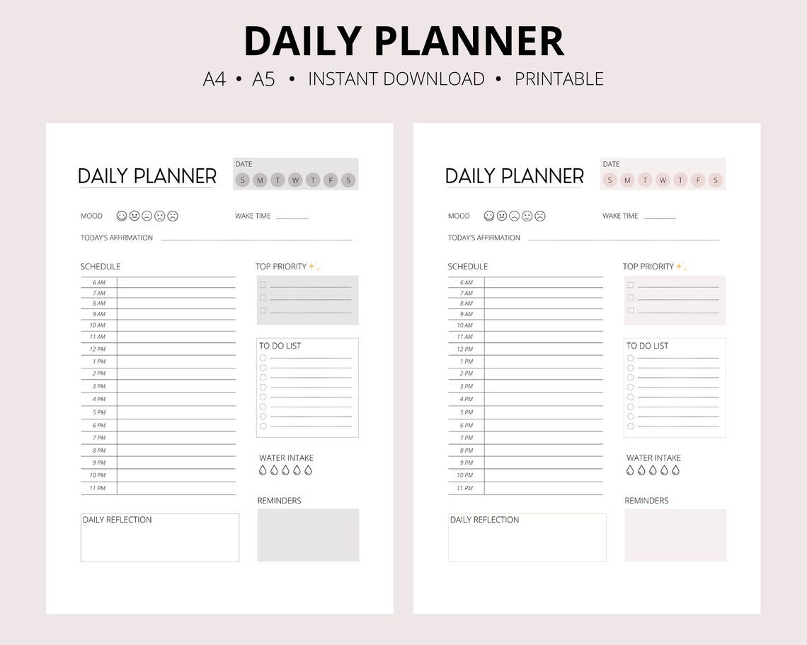 Daily Planner Printable Undated and Printable Planner 2022 - Etsy
