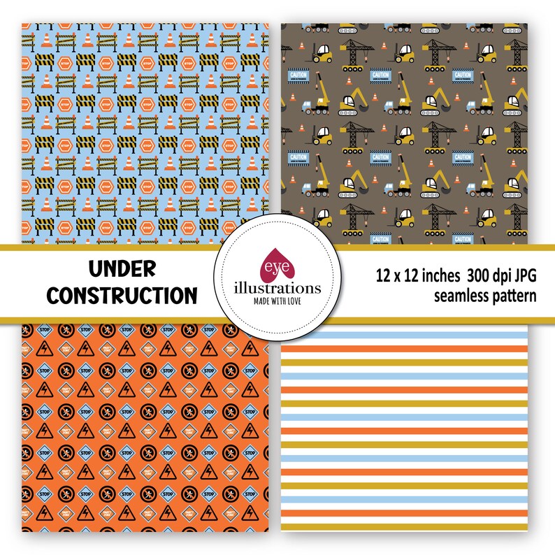 Under Construction Digital Paper Pack With Trucks Cranes - Etsy
