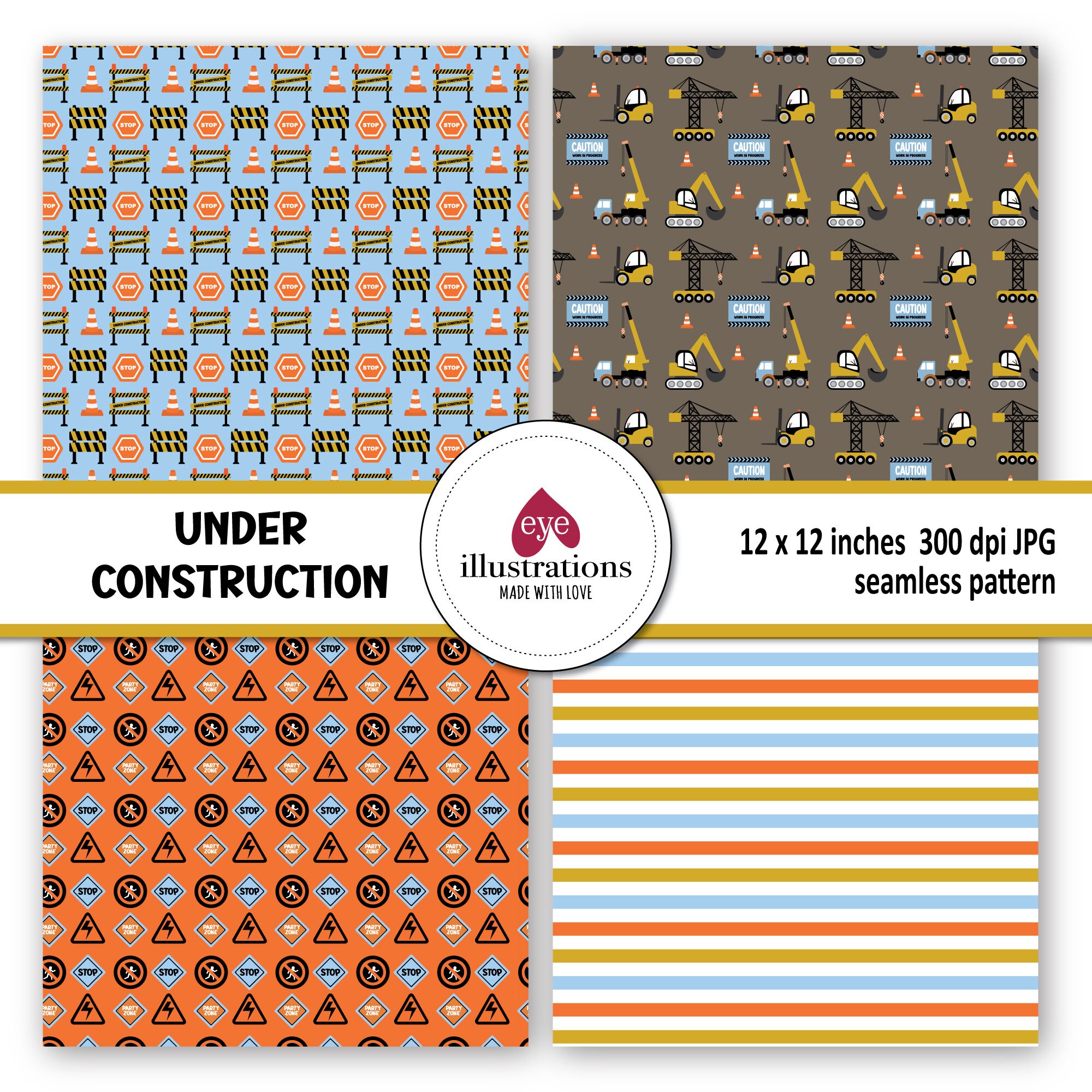 Under Construction Digital Paper Pack With Trucks, Cranes, Diggers and ...