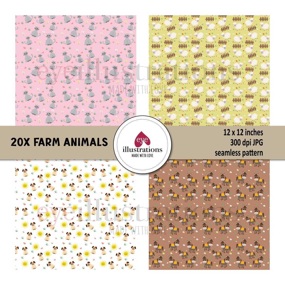 Farm Animals Digital Paper: Seamless Patterns (digital Download) - Etsy