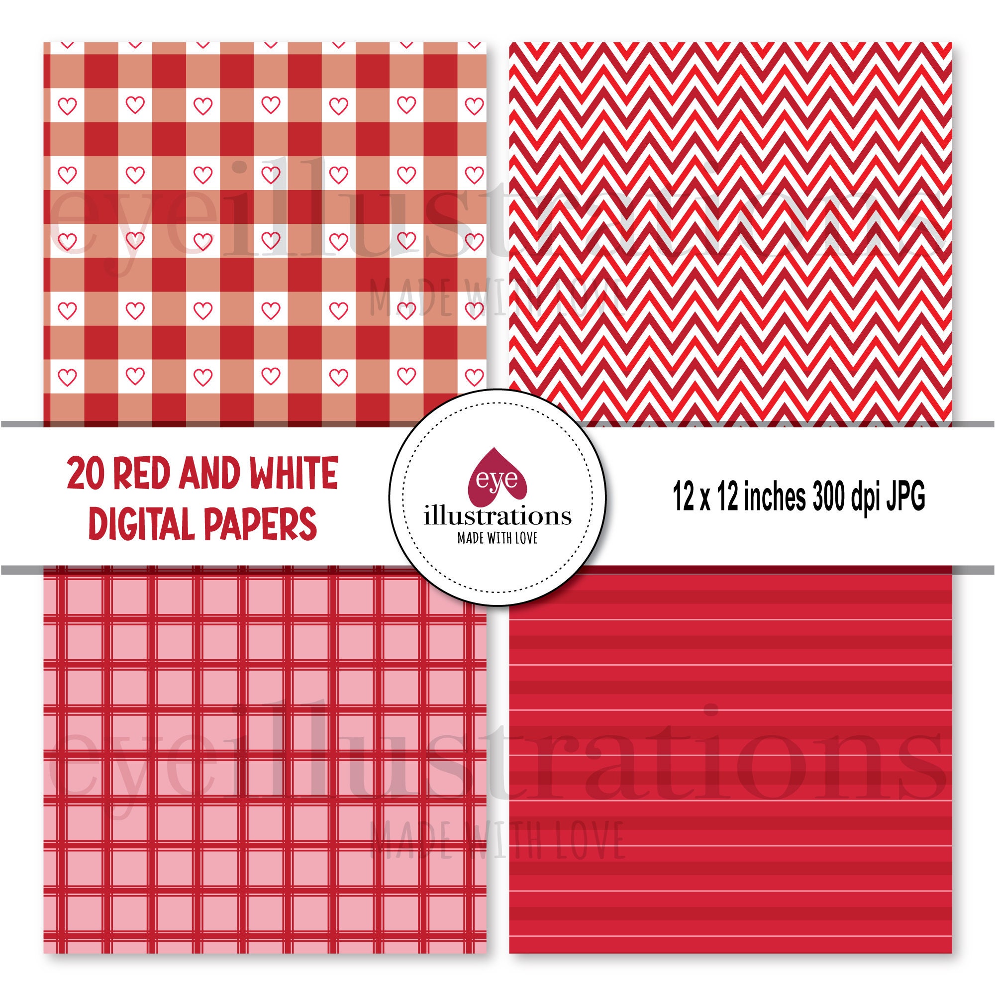 Red and White Gingham Digital Paper Pack, Farmhouse Cottage Digital ...