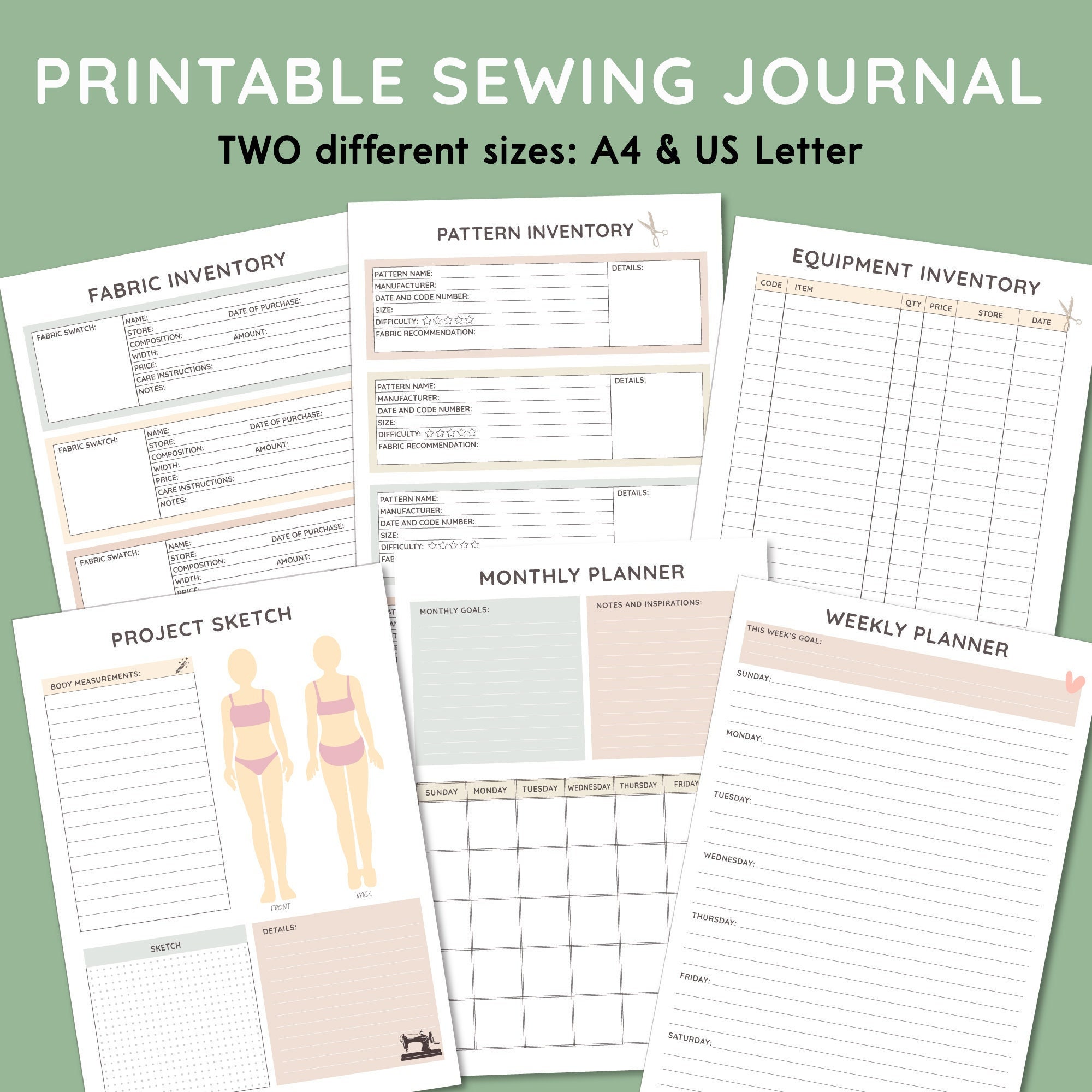 Sewing Project Planner, Printable PDF Sewing Journal, Sewing Planner ...