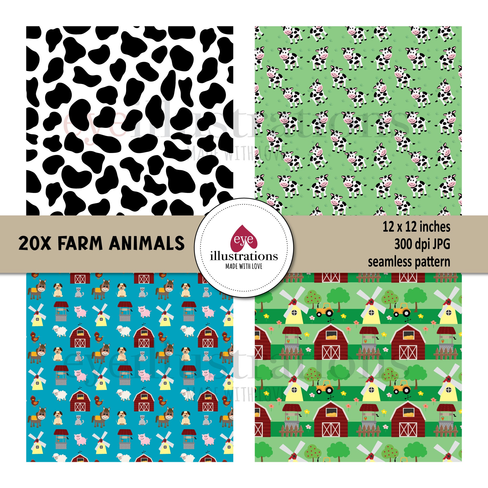 Farmhouse and Animals Digital Paper, Farm Backgrounds, Farm Digital ...