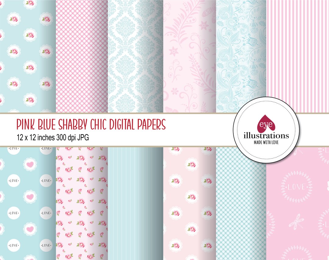 Shabby Chic Floral Digital Paper Pack: Pink & Blue (digital Download ...