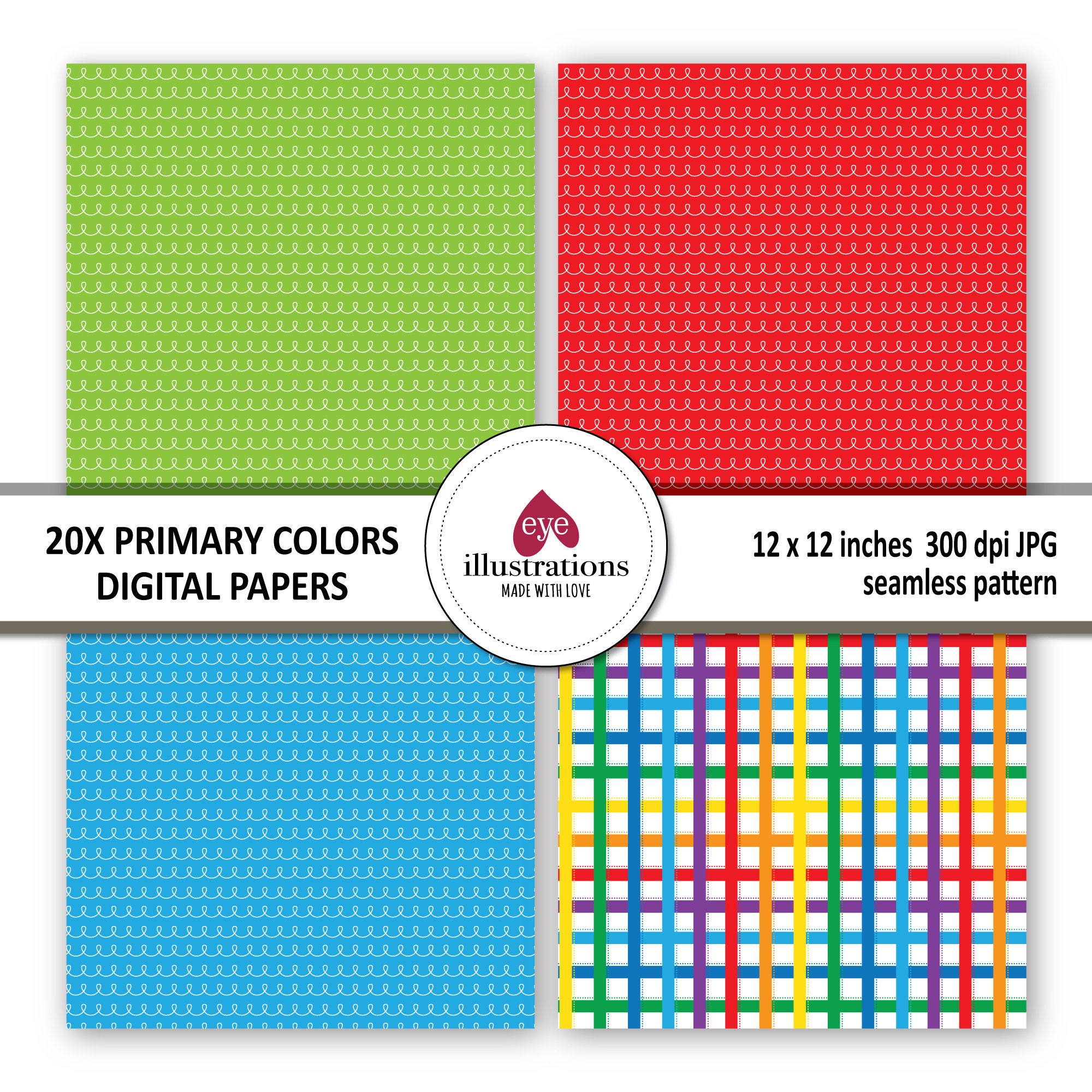 Primary Colors Digital Paper Pack, Polka Dots Digital Papers, Colorful ...