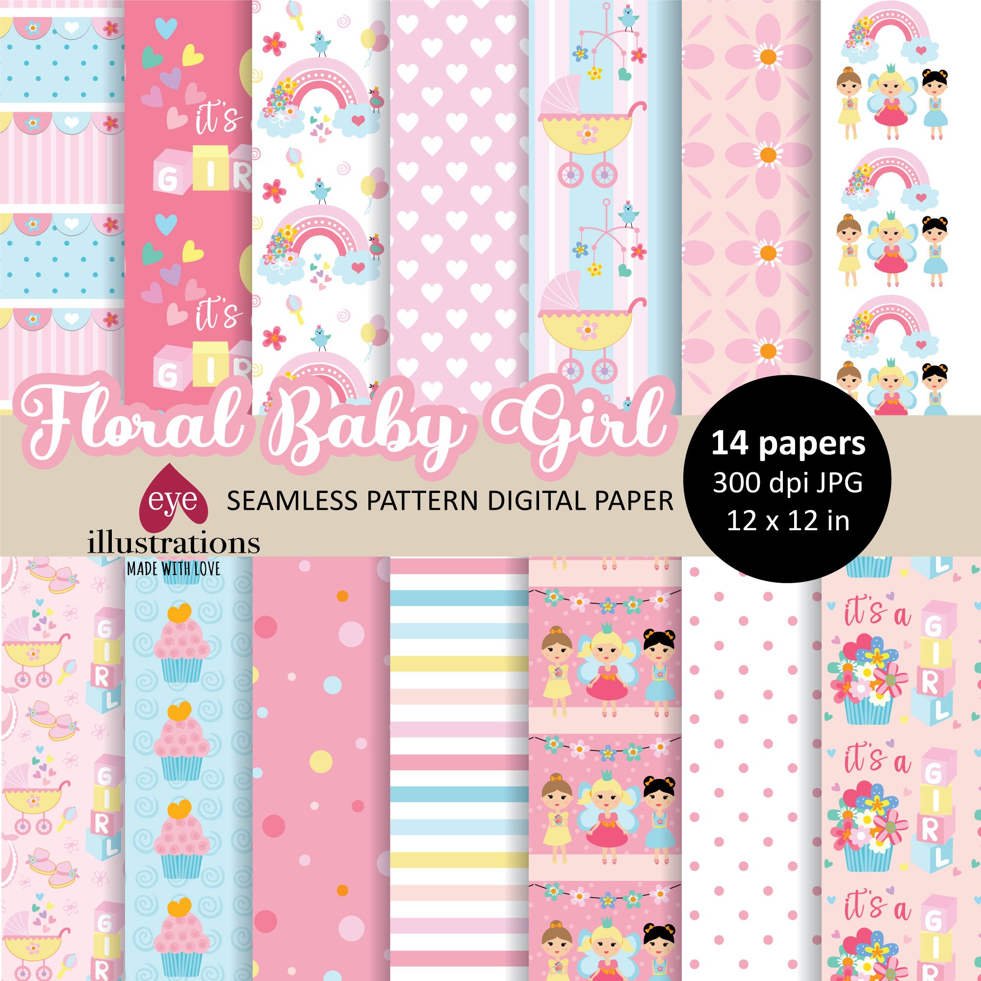 Baby Girl Patterns, Little Girl Seamless Pattern, Floral Baby Girl ...