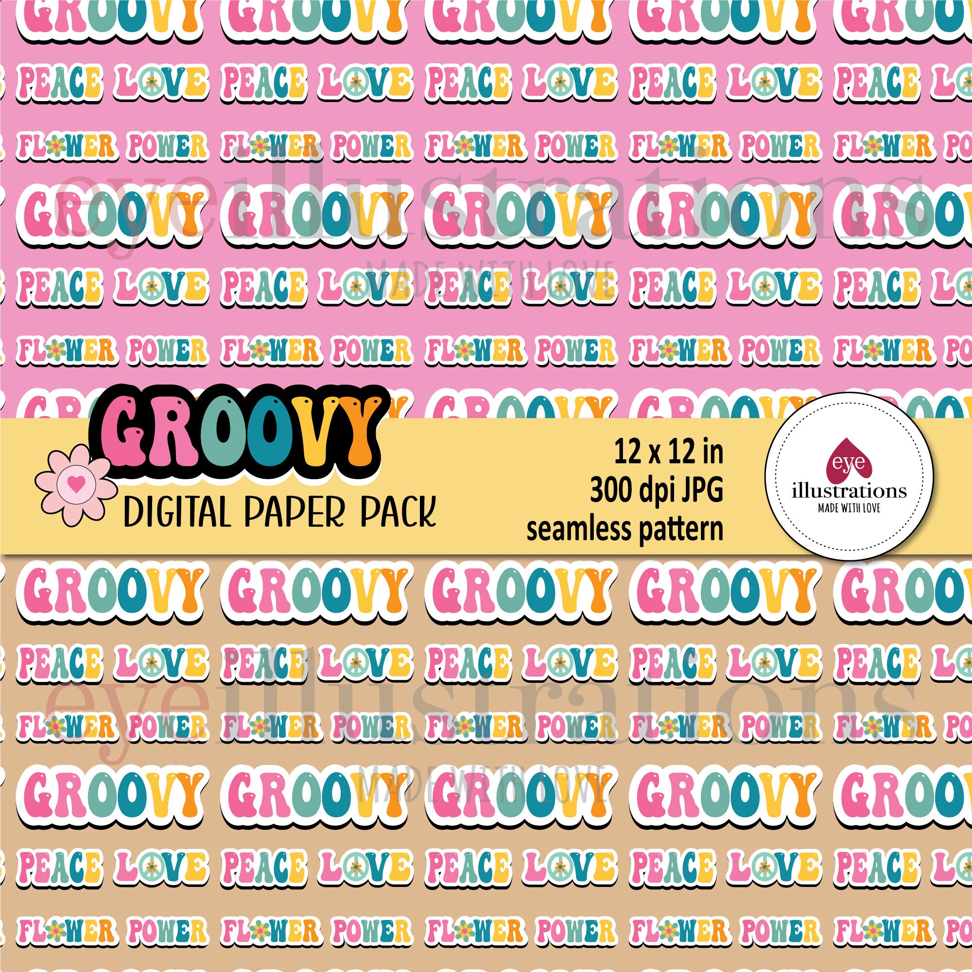 Groovy Retro Digital Paper Pack: Rainbow, Flowers (digital Download) - Etsy