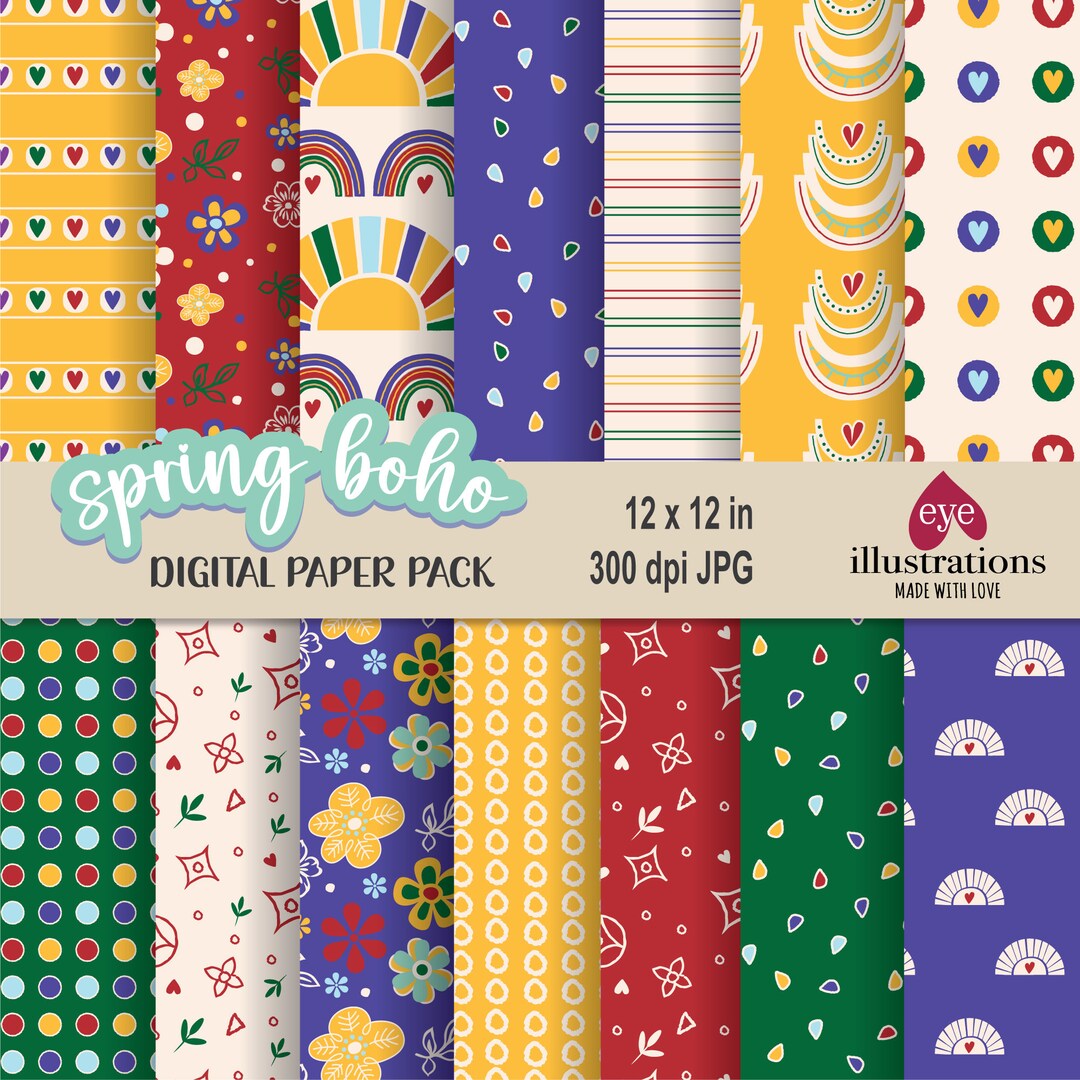 Spring Boho Digital Floral Papers, Spring Digital Papers, Boho Patterns ...