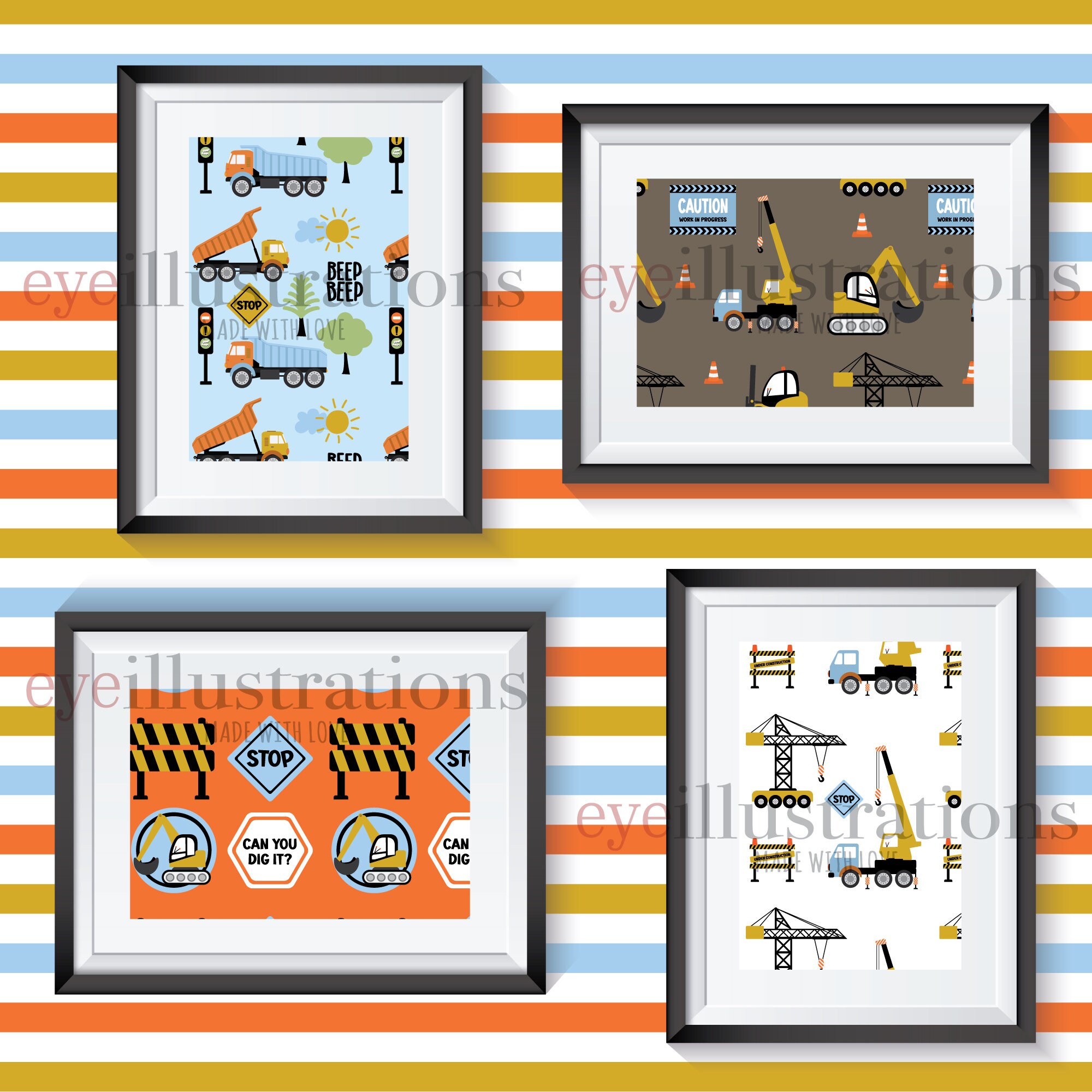 Under Construction Digital Paper Pack With Trucks, Cranes, Diggers and ...