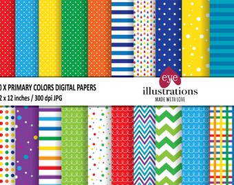 Primary Colors Digital Paper Colorful Digital Paper Pack - Etsy Australia