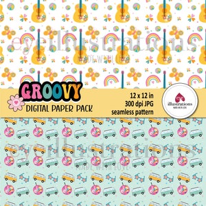 Groovy Retro Digital Paper Pack: Rainbow, Flowers (digital Download) - Etsy