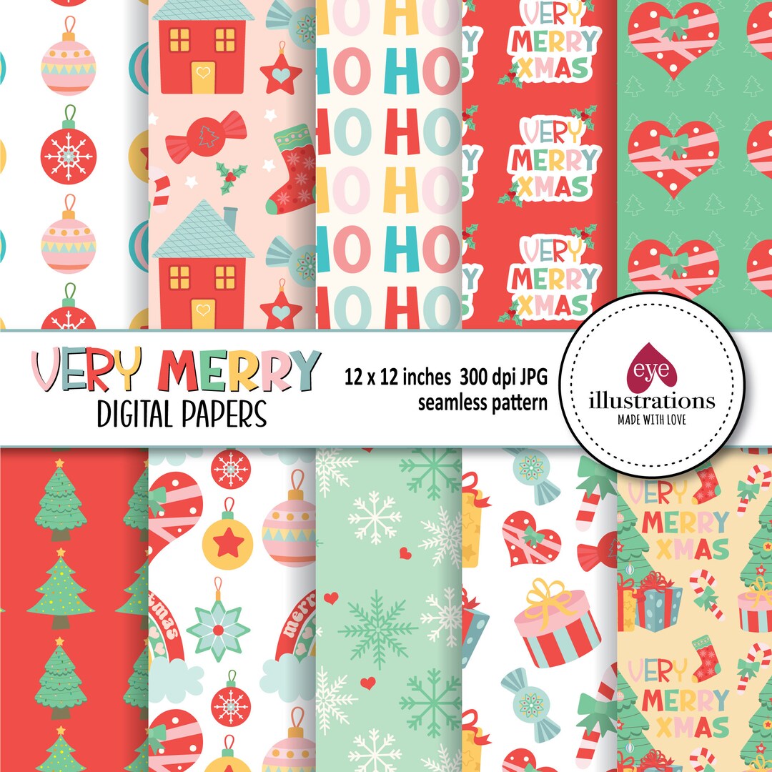 Very Merry Christmas Digital Papers Seamless Pattern, Christmas ...