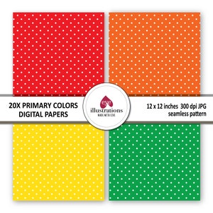 Primary Colors Digital Paper Pack: Polka Dots, Stripes (digital ...